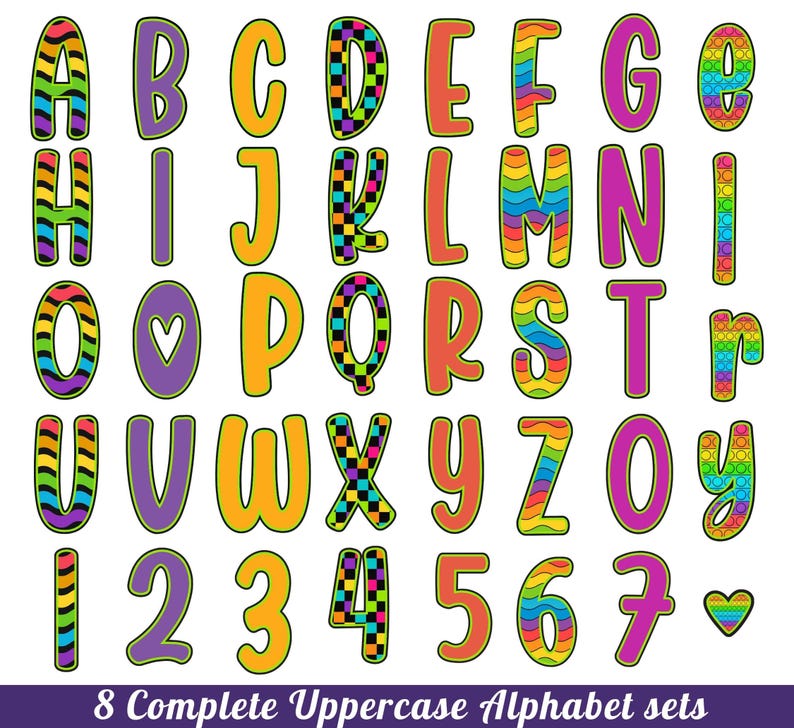 Checkerboard Doodle Alphabet PNG Bundle: Colorful Star Letters (digital ...