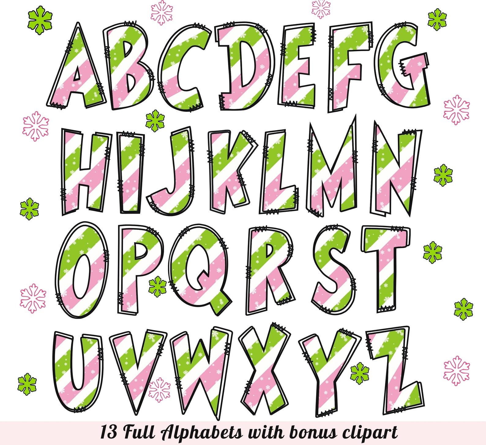 Christmas Doodle Letters, Numbers Clip Art, Retro Xmas Alpha (PNG ...