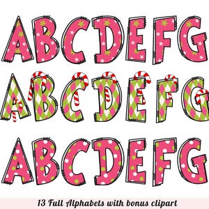 Christmas Doodle Letters, Numbers Clip Art, Retro Xmas Alpha (PNG ...