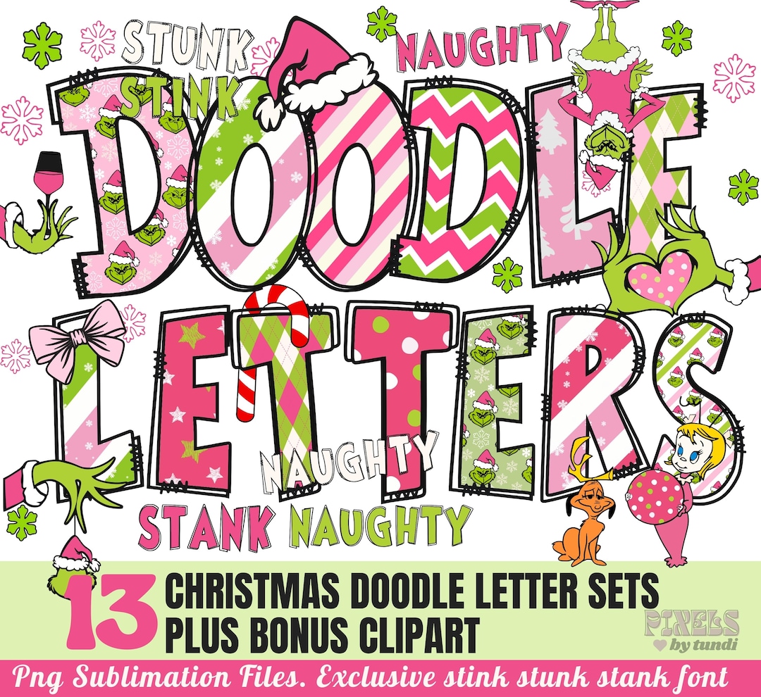 Christmas Doodle Letters, Numbers Clip Art, Retro Xmas Alpha (PNG ...