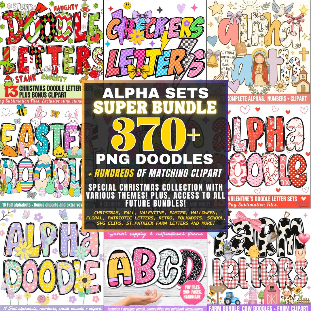 Doodle Alphabet Letters Mega Bundle PNG - Spring Floral, Easter ...