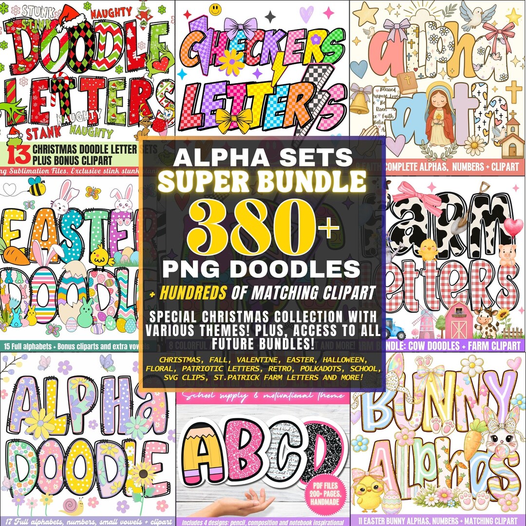 Doodle Alphabet Letters Mega Bundle PNG - Spring Floral, Easter ...