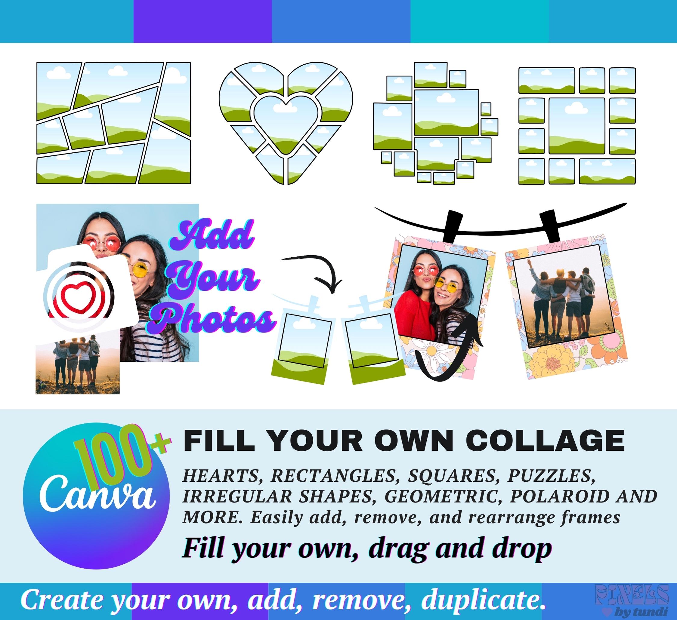 100+ Canva Photo Collage Frames: Hearts, Rectangles, Squares (PDF) - Etsy