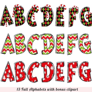 Christmas Letters Doodle Clip Art PNG Files, Christmas Sublimation ...