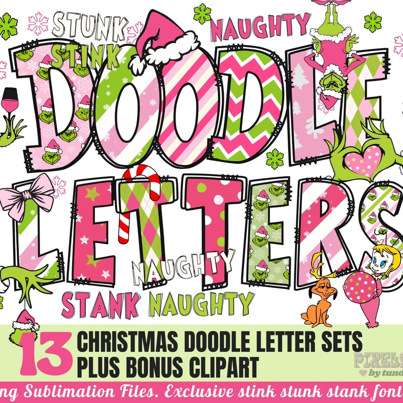 Doodle Letters Alphabet PNG Bundle - Christmas, Xmas Font, Santa ...