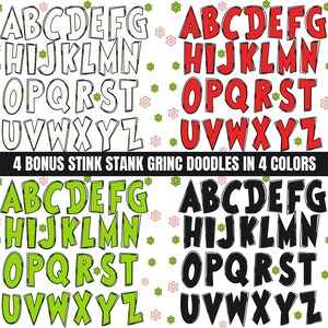 Christmas Doodle Letters Clip Art PNG Files, Doodle Alpha Set Bundle - Etsy