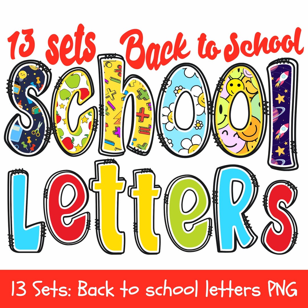 Back to School Letters PNG Alphabet Bundle, Floral Math Apple Pencil ...