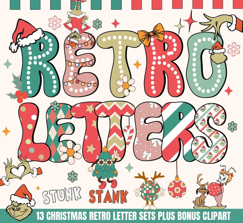 Christmas Letters Clip Art PNG Files, Retro Christmas Sublimation ...