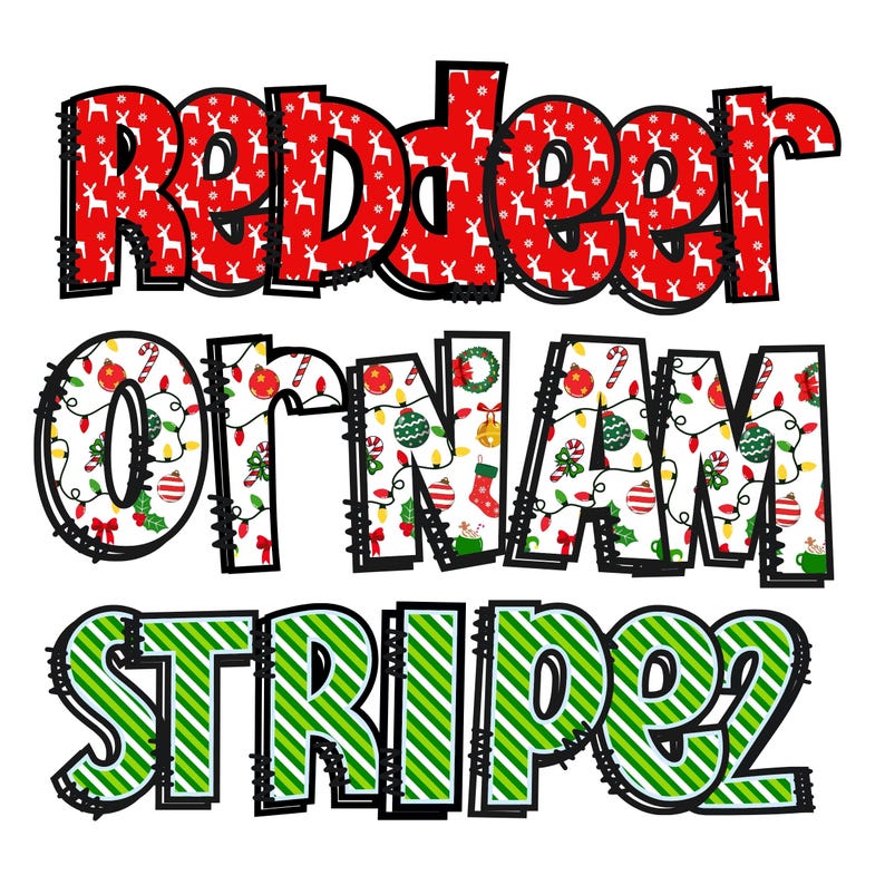 Christmas Letters Doodle Alphabet PNG Bundle | Holiday Clipart for ...