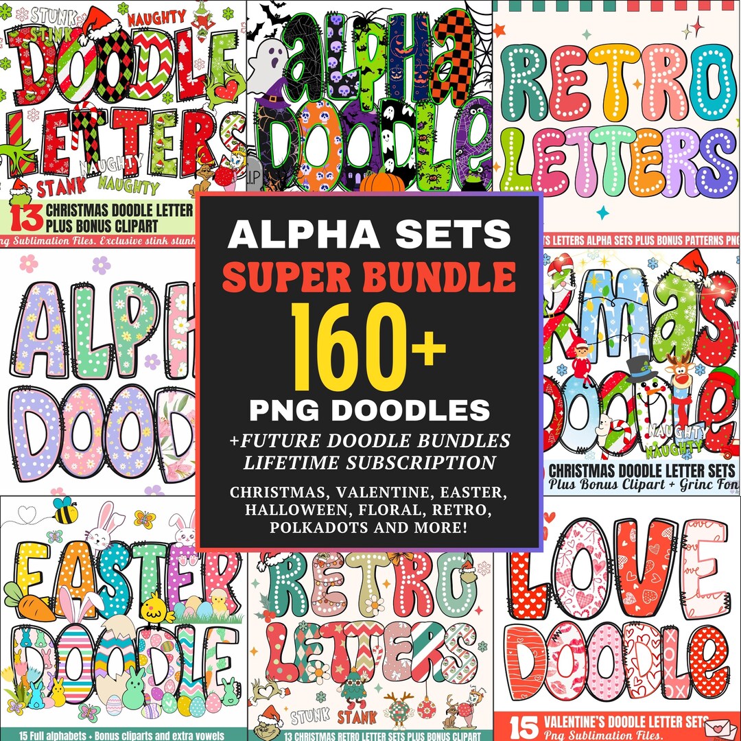 Doodle Alphabet Letters Mega Bundle PNG Spring Floral, Easter ...