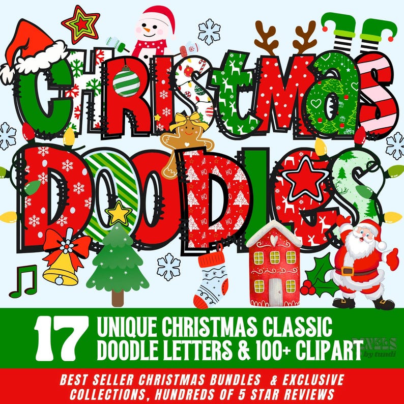 Doodle Letters Alphabet PNG Bundle - Christmas, Xmas Font, Santa ...