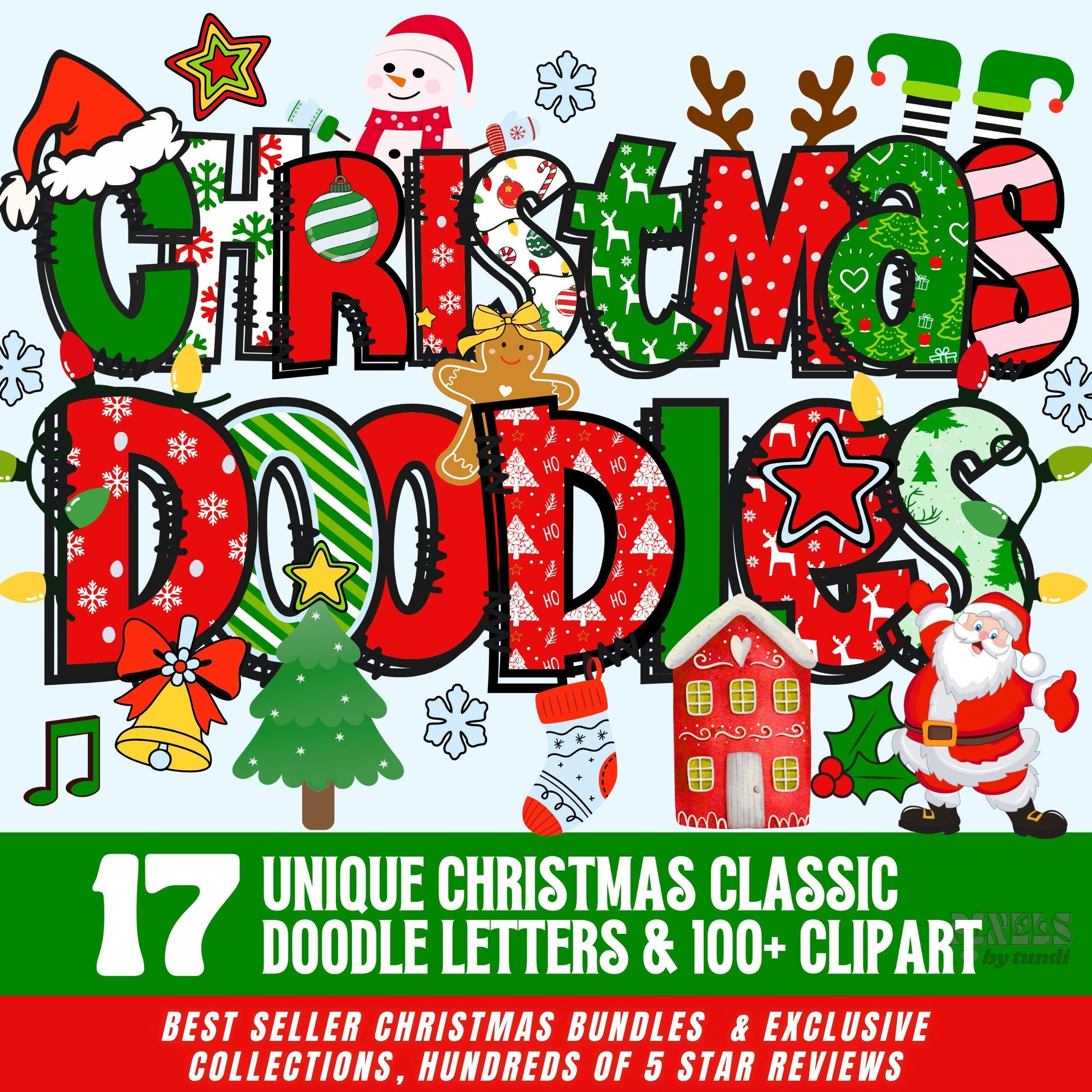 Doodle Letters Alphabet PNG Bundle - Christmas, Xmas Font, Santa ...