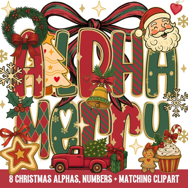 Doodle Letters Alphabet PNG Bundle - Christmas, Xmas Font, Santa ...