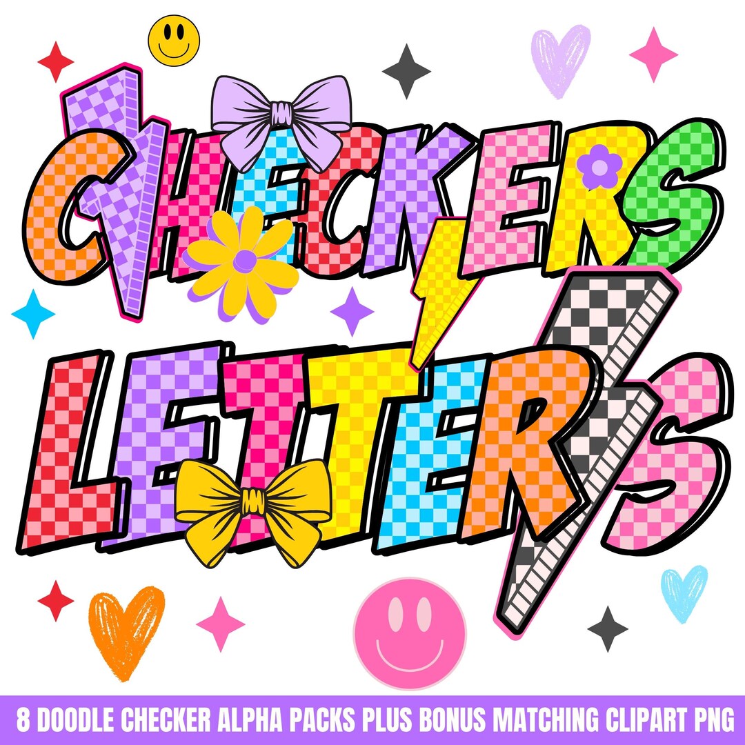 Retro Checker Letters PNG Bundle: Doodle Alphabet Clipart (digital ...