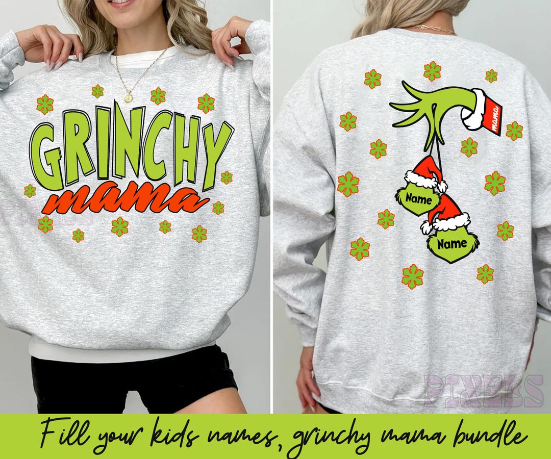 Grinchy Mama Christmas PNG: Custom Kids Name, Holiday Shirt Design (digital Download) - Etsy