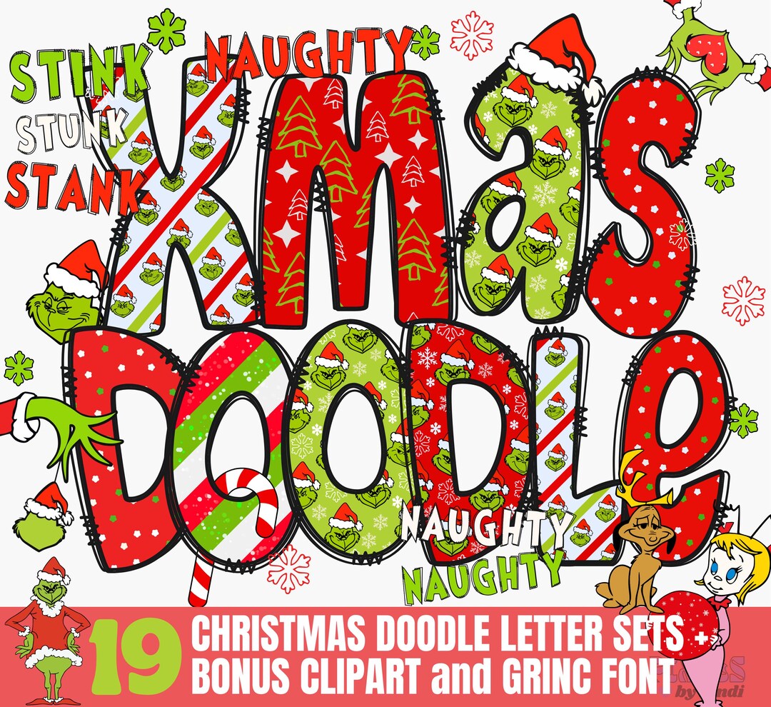 Christmas Doodle Letters Clip Art PNG Files, Christmas Sublimation ...