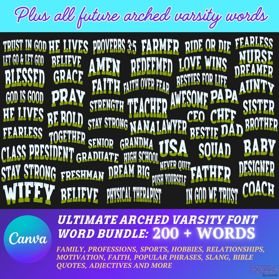 Arched Varsity Words Canva Frames Mega Bundle (digital Download) - Etsy