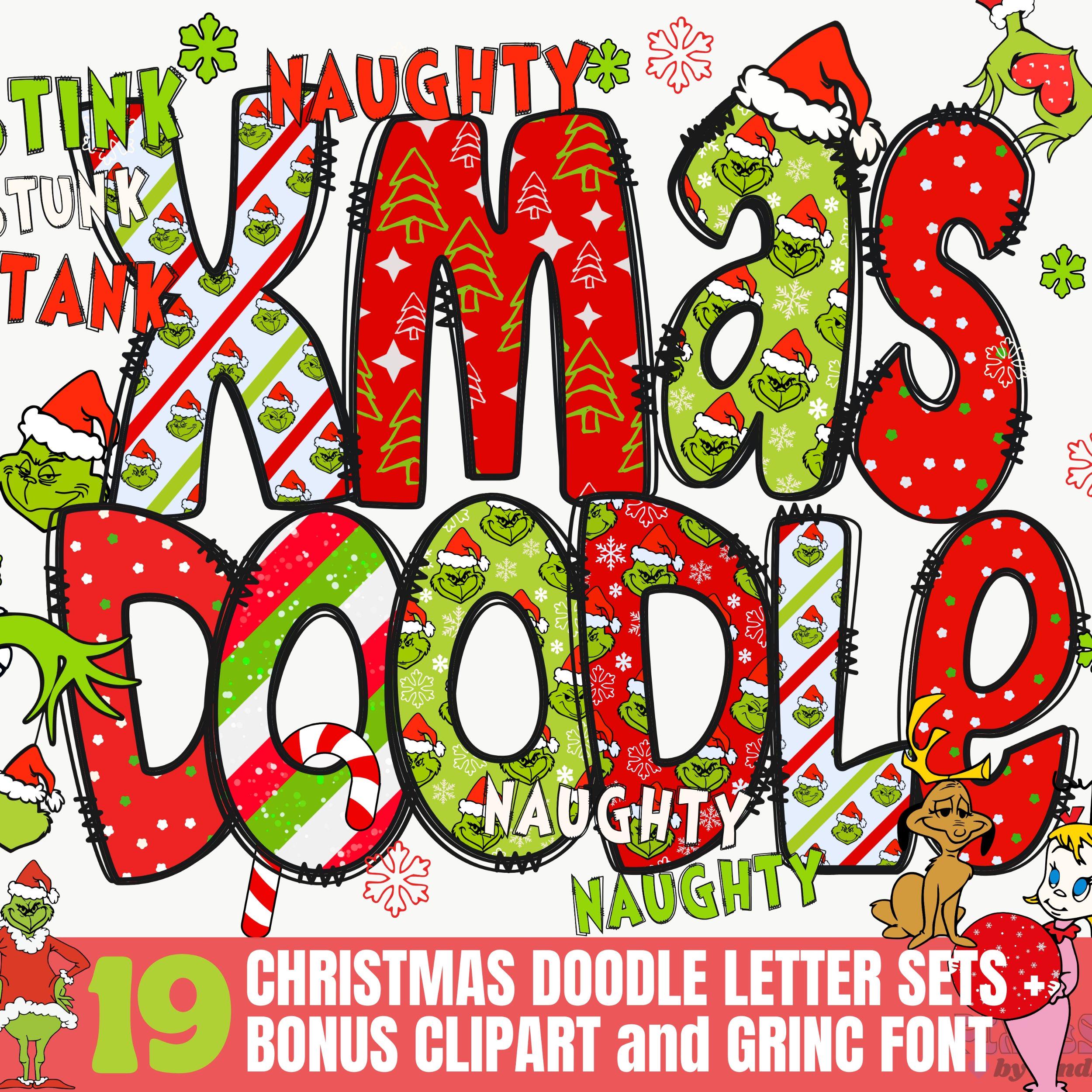 Doodle Letters Alphabet PNG Bundle - Christmas, Xmas Font, Santa ...