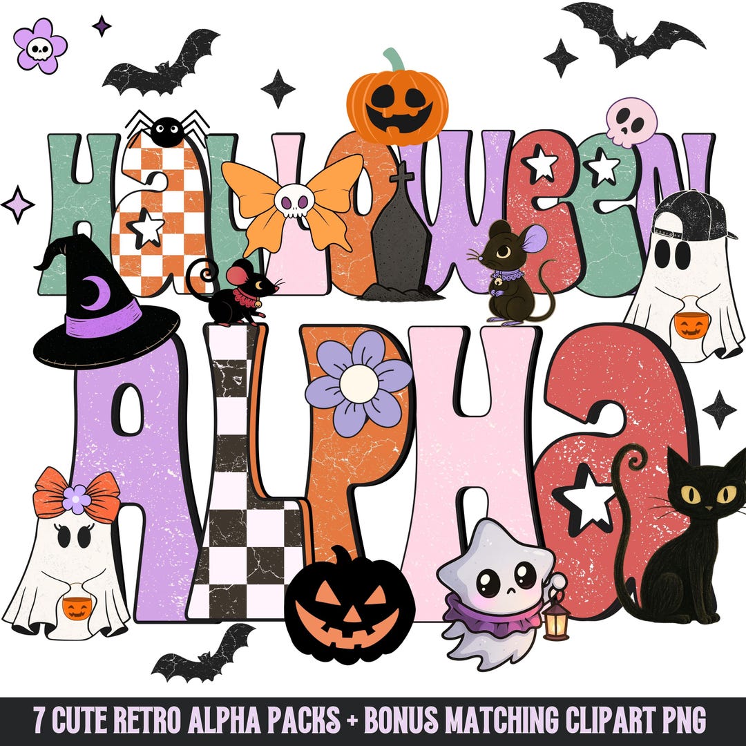 Halloween Doodle Alphabet Clipart Bundle: Retro Spooky PNG Letters ...
