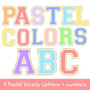 Pastel Glitter Varsity Letter Set: PNG Alphabet, Numbers (canva ...