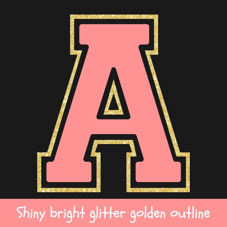 Pastel Glitter Varsity Letter Set: PNG Alphabet, Numbers (canva ...