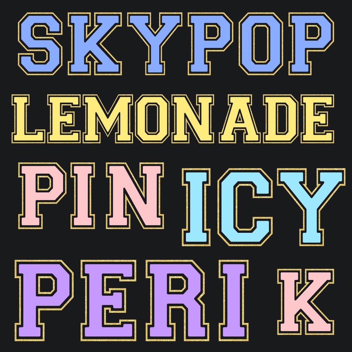 Pastel Glitter Varsity Letter Set: PNG Alphabet, Numbers (canva ...