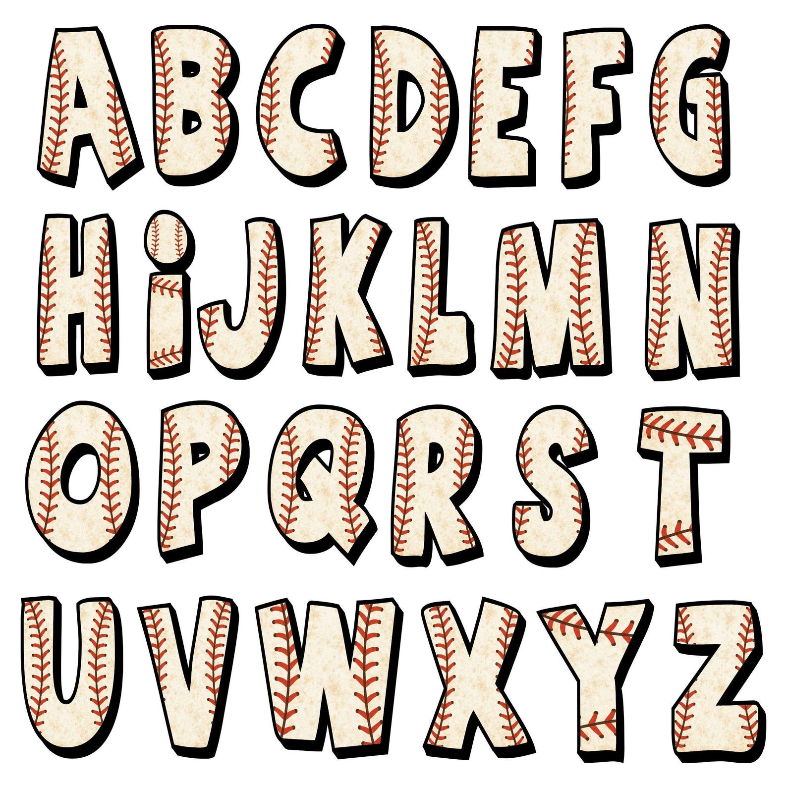 Baseball Alphabet PNG Bundle: Hand-drawn Sports Letters (digital ...