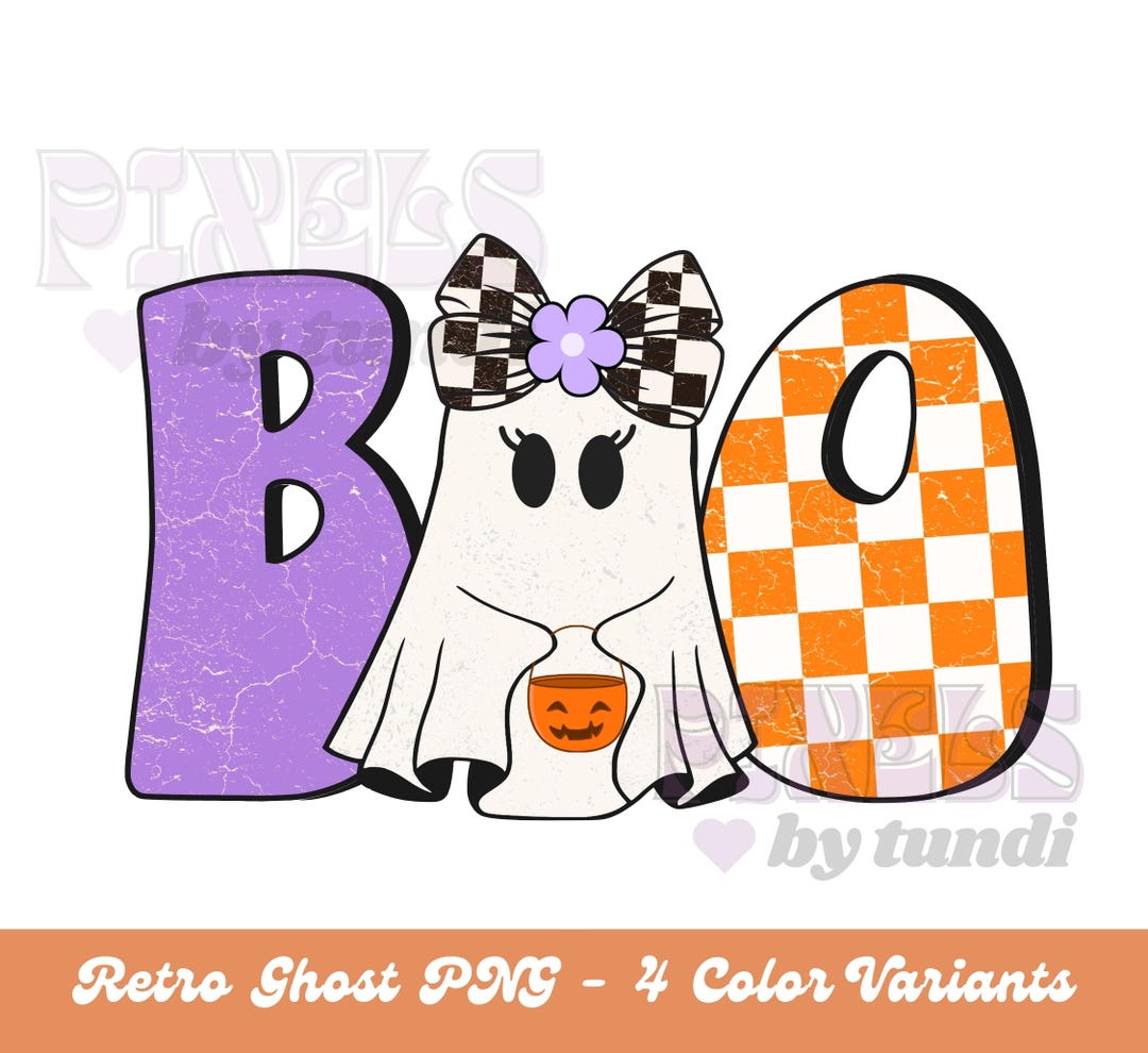 Retro Halloween Boo Ghost PNG: Kids Sublimation Design (digital ...