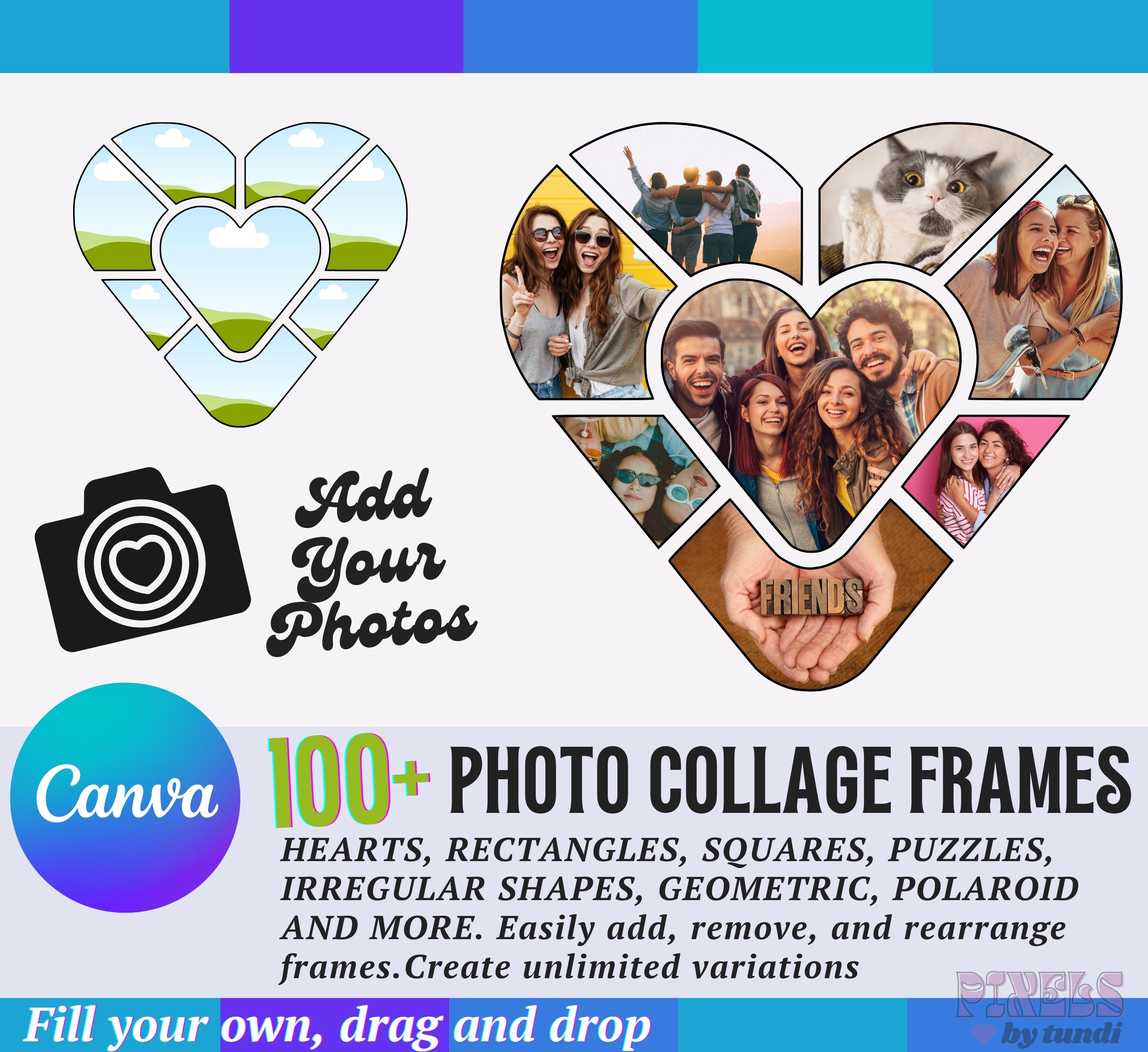 100+ Canva Photo Collage Frames: Hearts, Rectangles, Squares (PDF) - Etsy