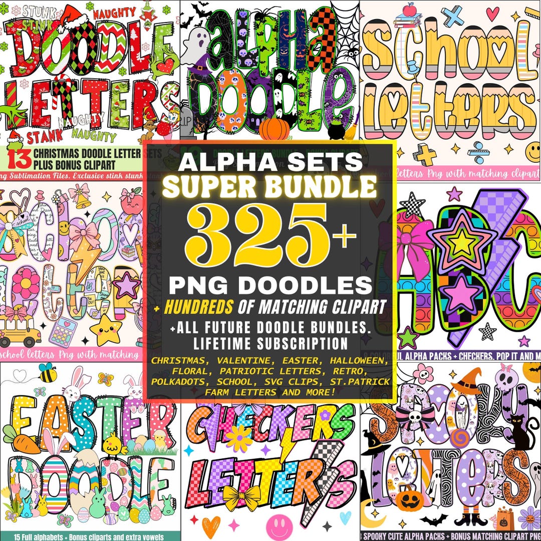 Doodle Alphabet Letters Mega Bundle PNG - Spring Floral, Easter ...