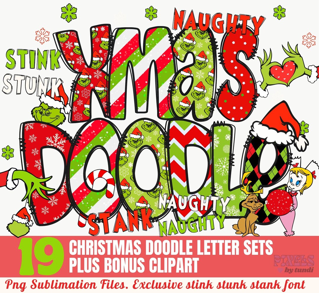 Christmas Letters, Doodle Clip Art PNG Files, Doodle Alpha Bundle, Xmas ...