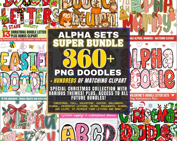 Christmas Letters Doodle Alphabet PNG Bundle | Holiday Clipart for ...