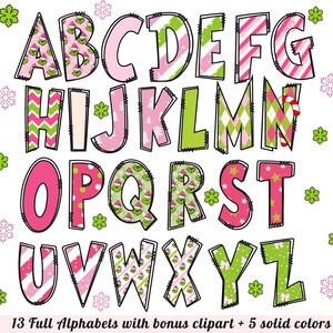 Christmas Doodle Letters, Numbers Clip Art, Retro Xmas Alpha (PNG ...
