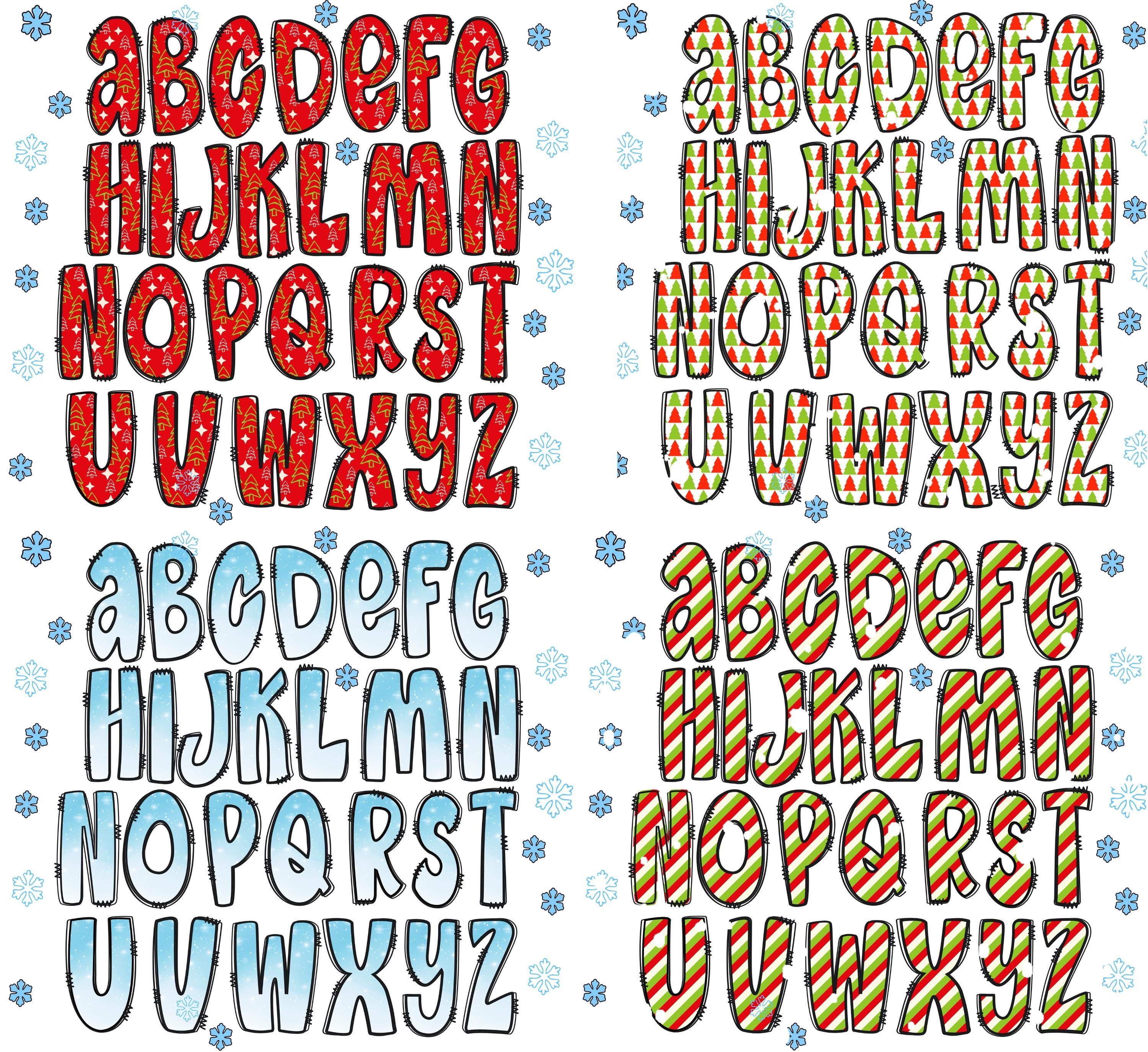 Christmas Doodle Letters Clip Art: Xmas Alphabet PNG Bundle (digital ...