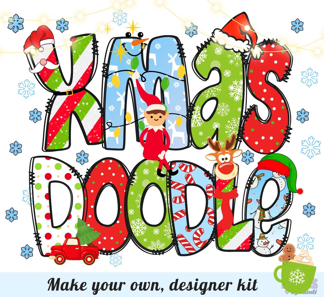 Christmas Doodle Letters Clip Art PNG Files, Doodle Alpha Set Bundle - Etsy