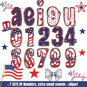Patriotic American Flag Alphabet PNG Bundle, USA Doodle Letters, Hand ...