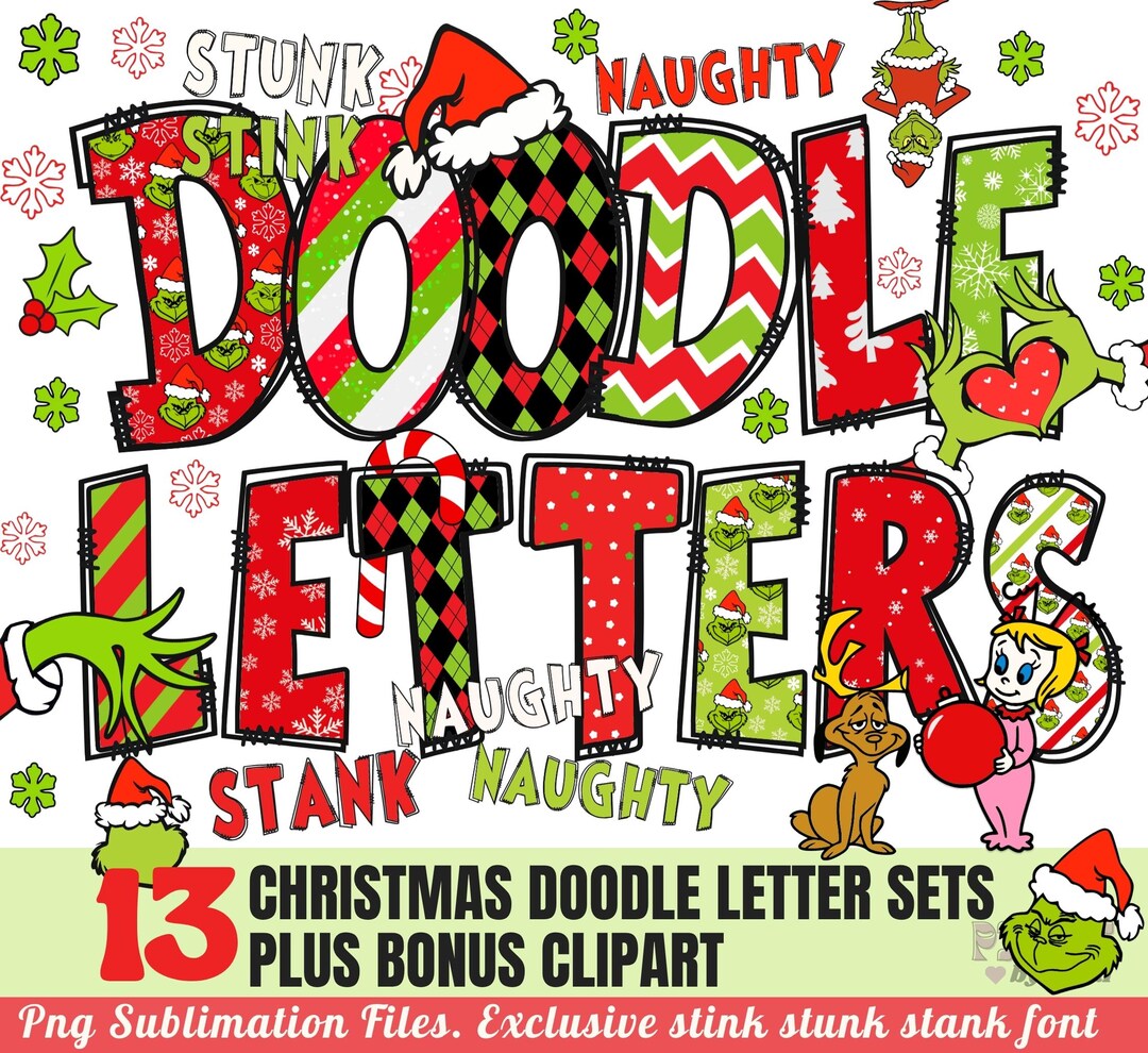 Christmas Doodle Letters Clipart, Retro Font (PNG Files) - Etsy