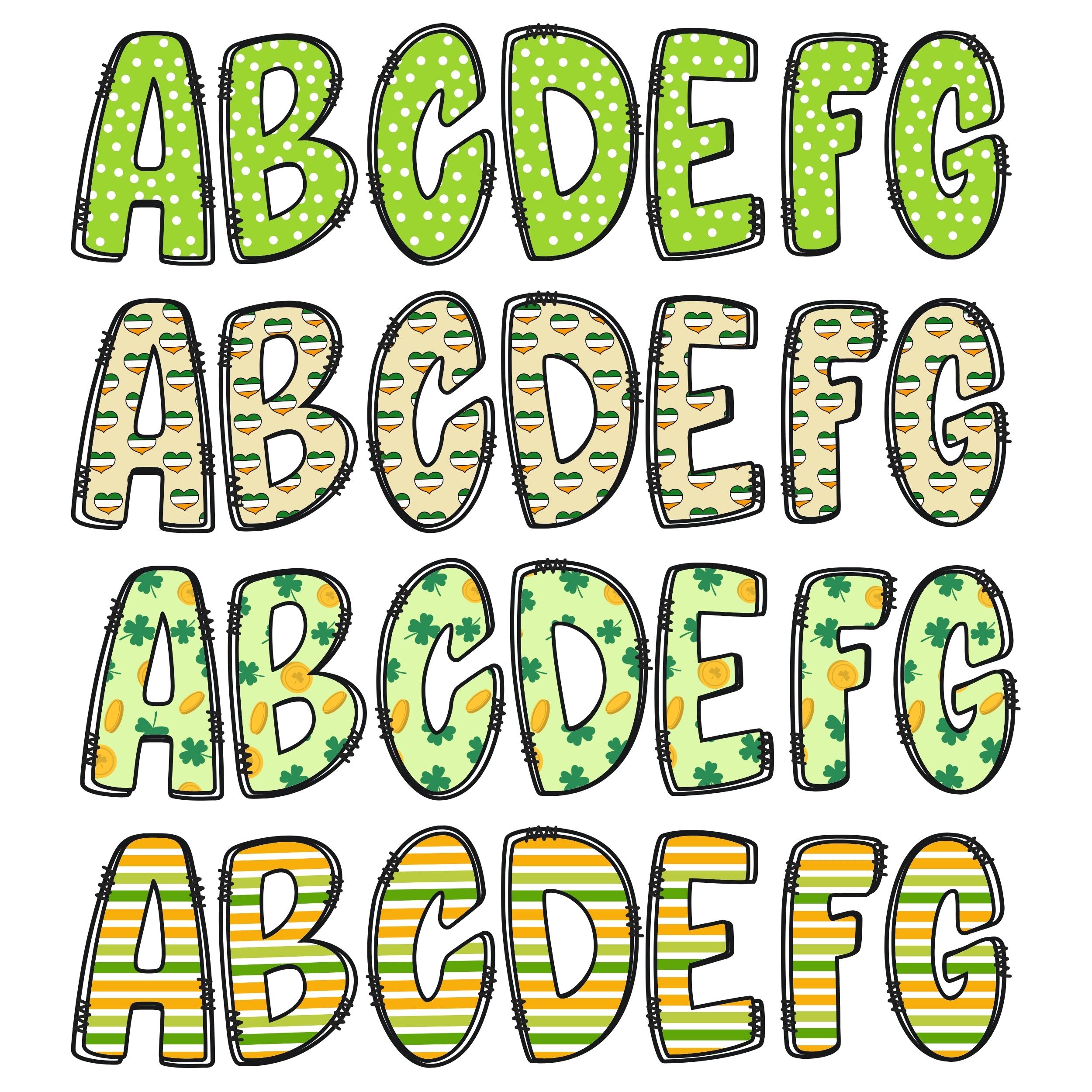St. Patrick Doodle Letters: Clover Alphabet Clipart (PNG Digital ...