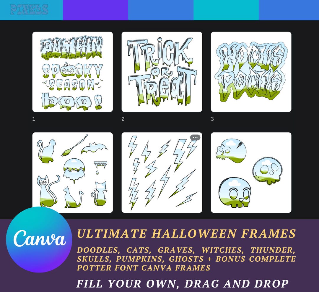 Halloween Canva Frames, Editable Canva Templates, Halloween Clipart ...