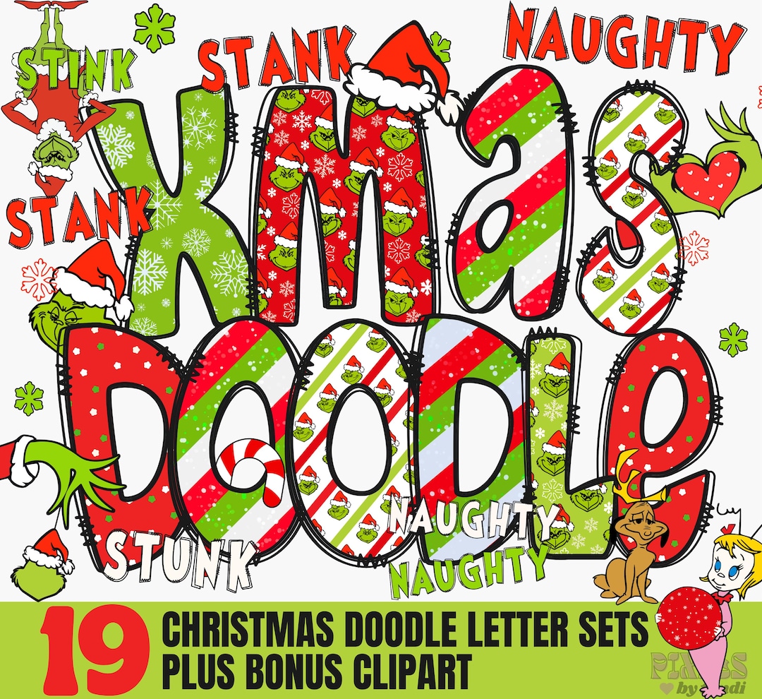 Christmas Letters Doodle Clip Art PNG Files, Christmas Sublimation ...