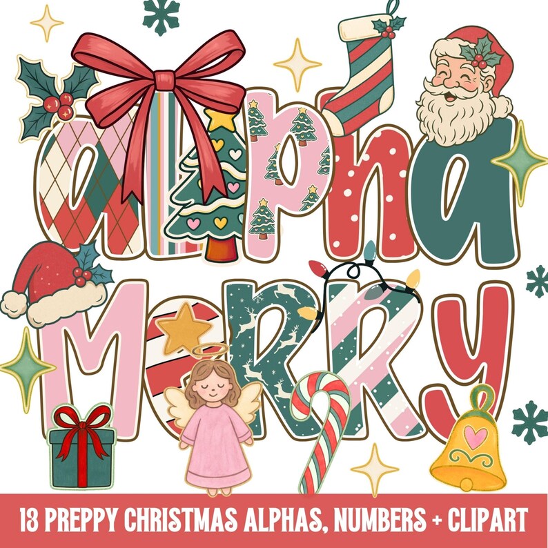 Doodle Letters Alphabet PNG Bundle - Christmas, Xmas Font, Santa ...