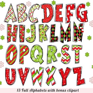 Christmas Letters Doodle Clip Art PNG Files, Christmas Sublimation ...