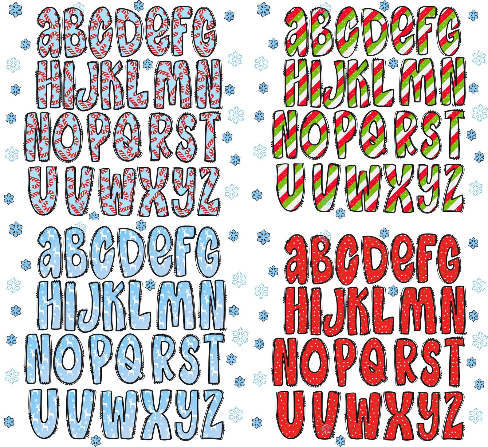 Christmas Doodle Letters Clip Art PNG Files, Doodle Alpha Set Bundle - Etsy