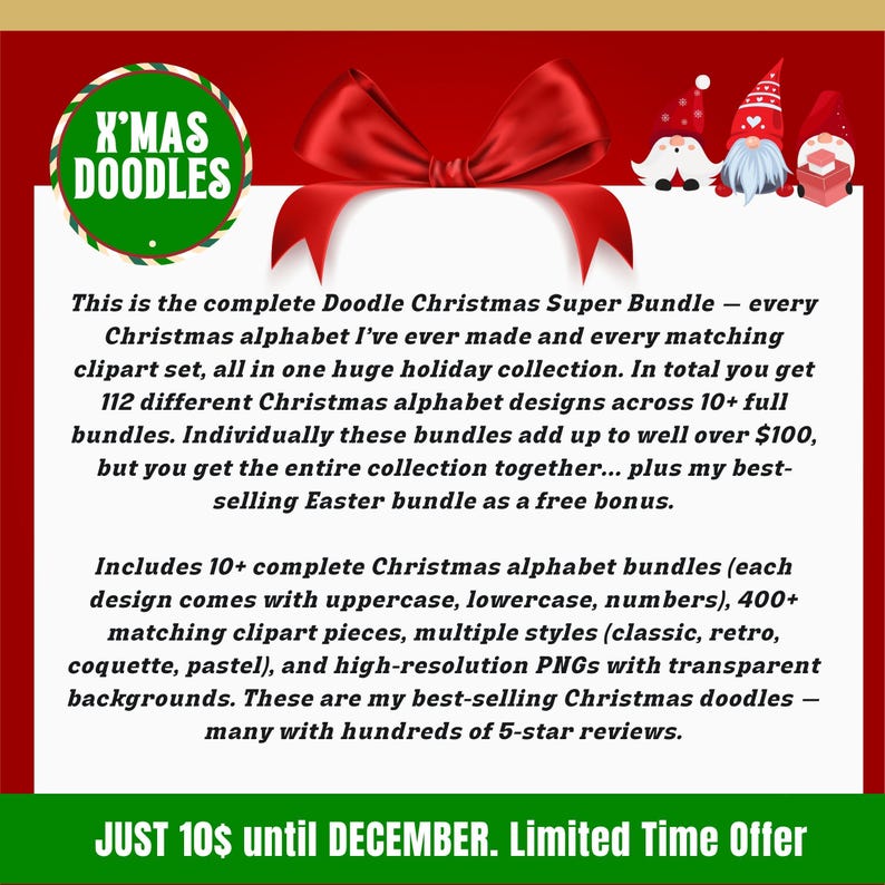 Doodle Letters Alphabet PNG Bundle - Christmas, Xmas Font, Santa ...
