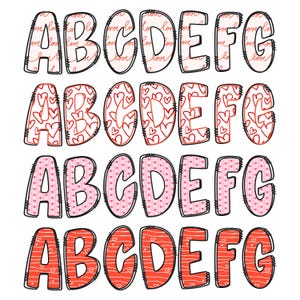 Valentine's Day Doodle Alphabet PNG Bundle, Love Letters and Heart ...