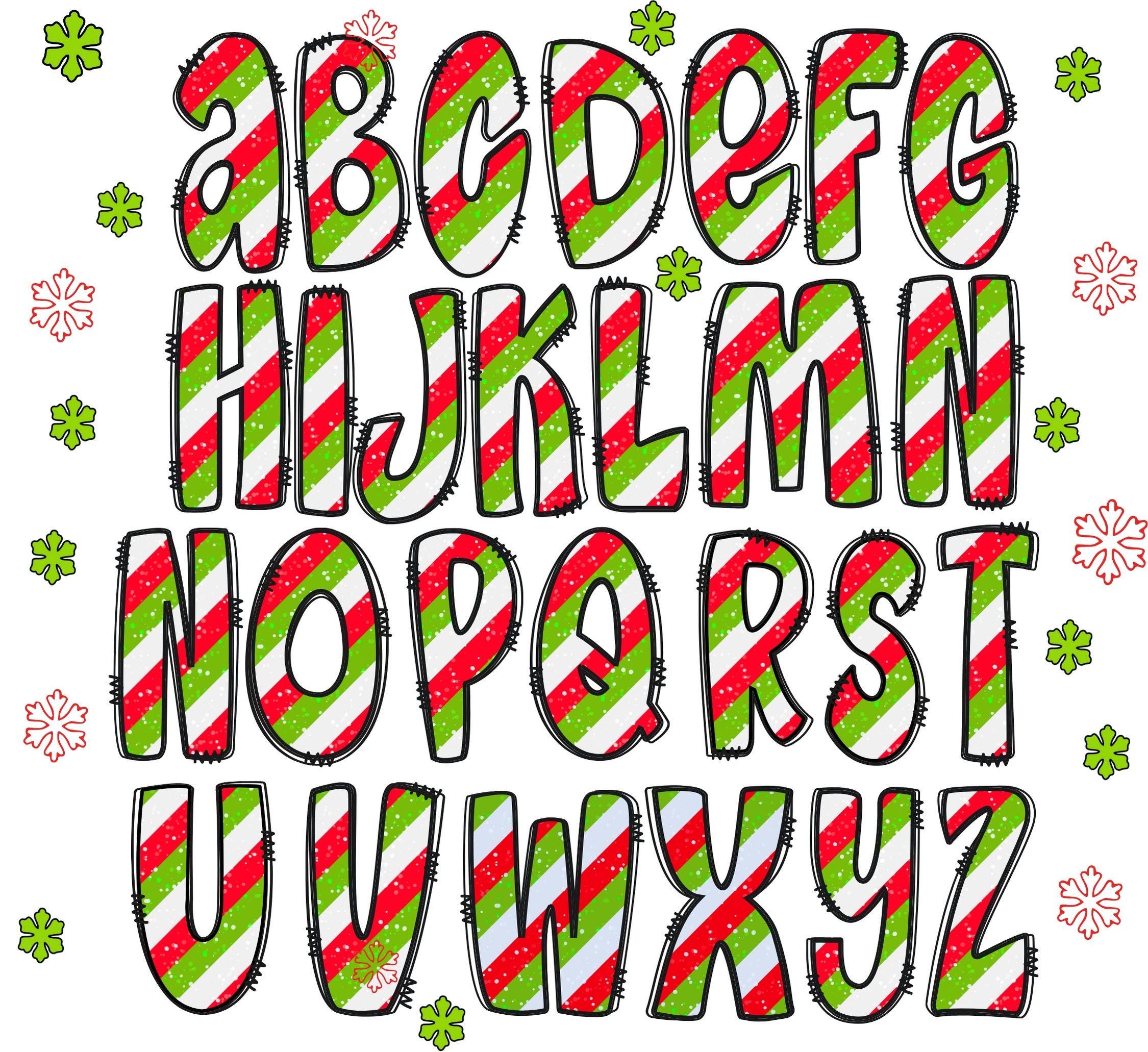 Christmas Doodle Letter Clip Art, Xmas Retro Font (PNG Files) - Etsy