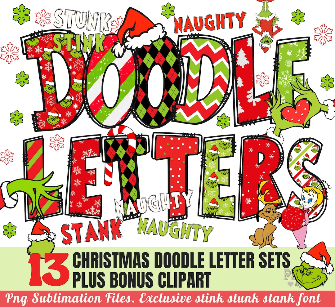 Christmas Letters Doodle Clip Art PNG Files, Christmas Sublimation ...