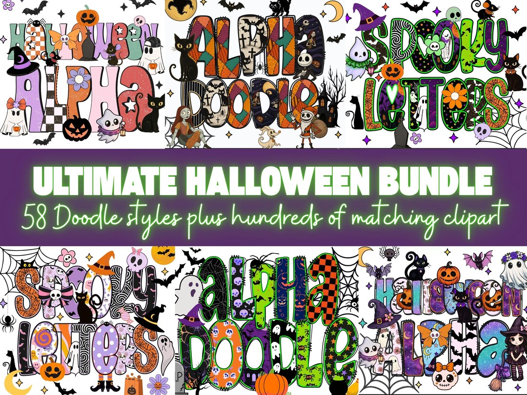 Halloween Doodle Alphabet Clipart Bundle, PNG Files (digital Download ...