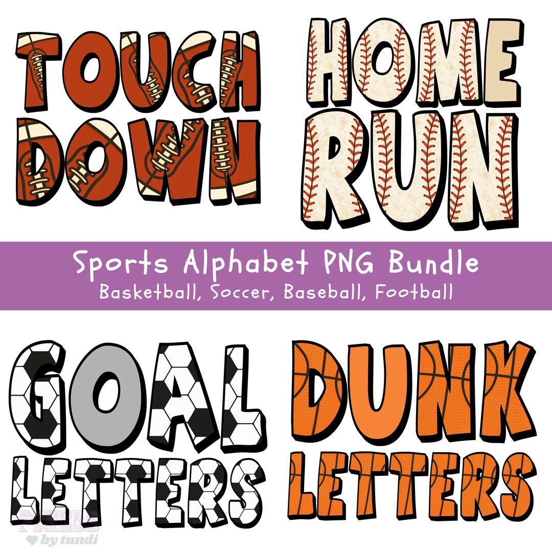 Sports Alphabet PNG Bundle: Basketball, Soccer, Baseball, Football ...