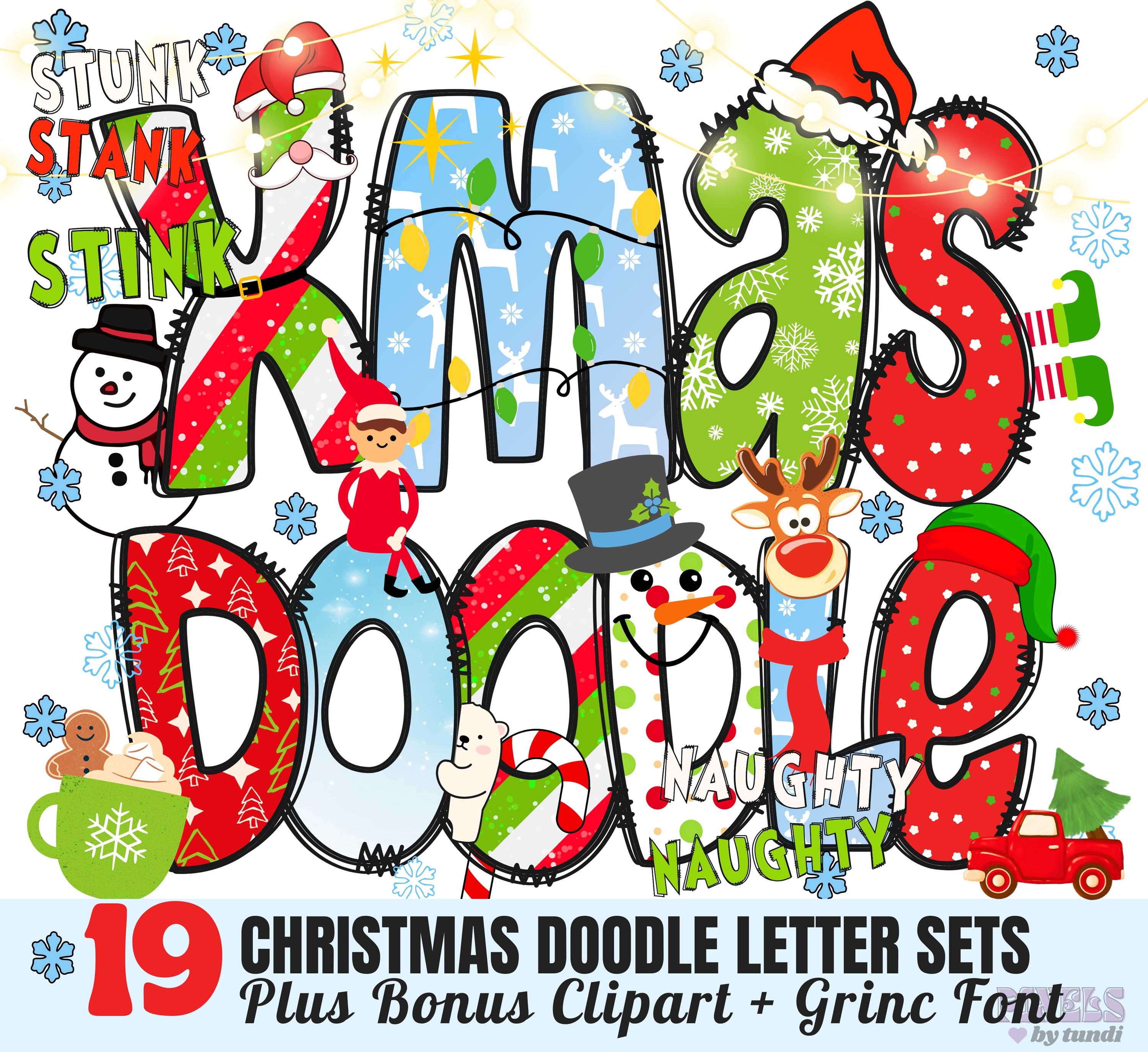 Christmas Doodle Letters Clip Art PNG Files, Doodle Alpha Set Bundle - Etsy